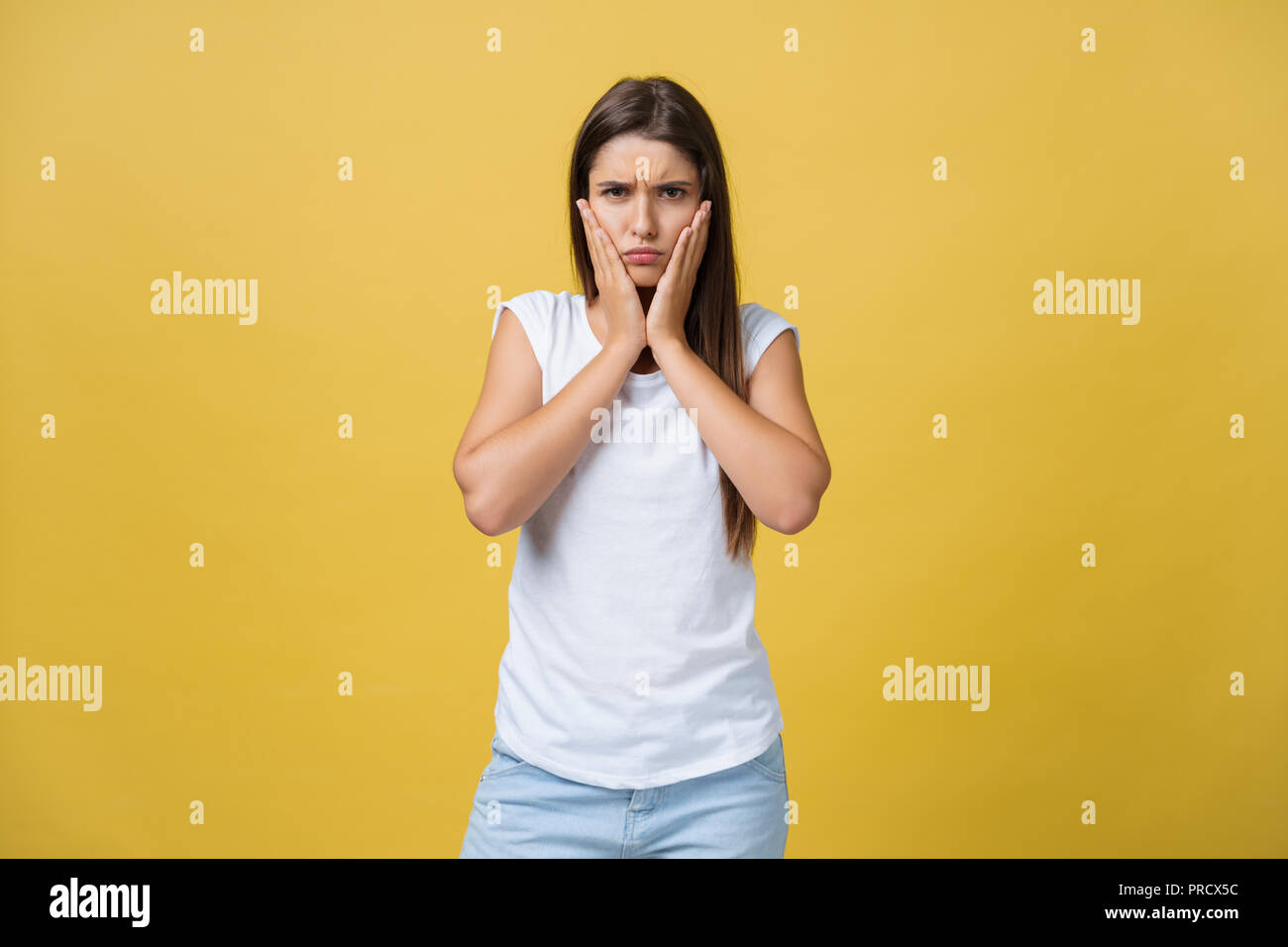 Portrait of bored and resentful woman at studio shot Stock Photo - Alamy