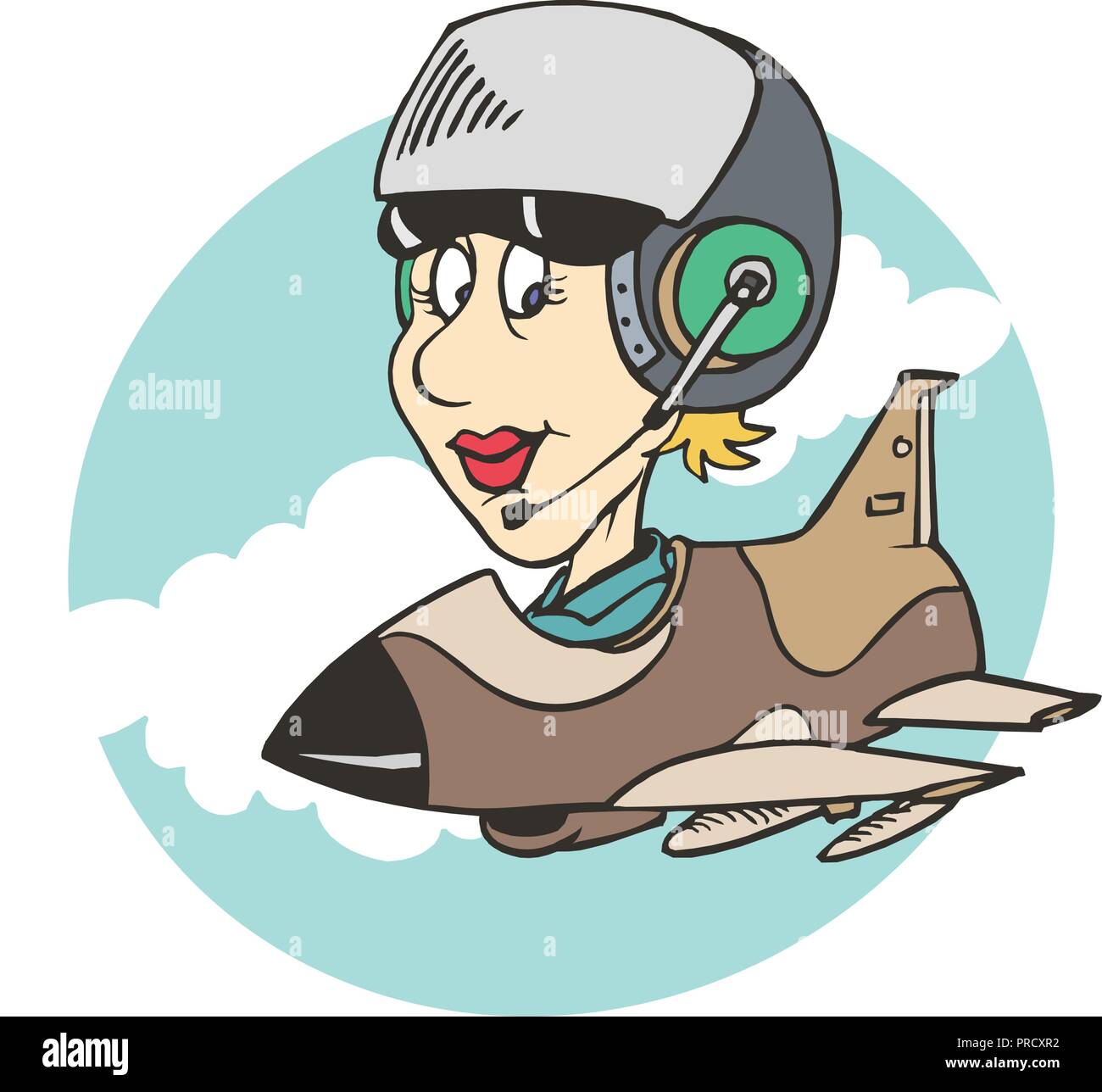 women pilot ridding plane Illustration. vector Illustration Stock ...