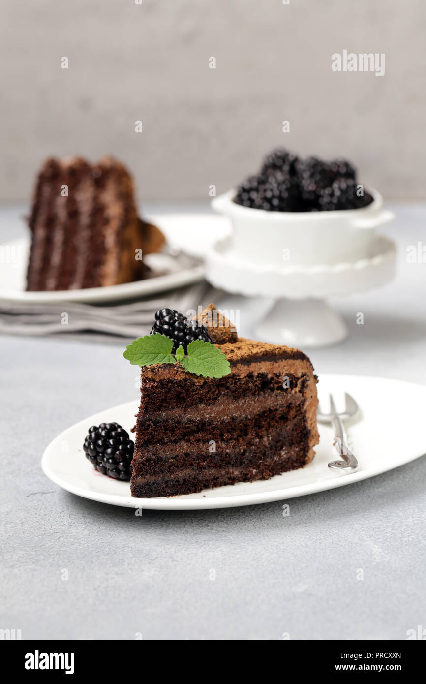 super chocolate truffle cake with black raspberries Stock Photo - Alamy