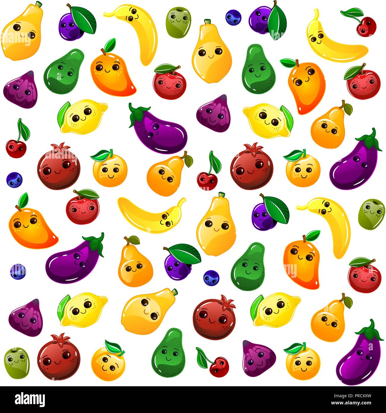 Seamless fruit background. Various Funny Cartoon Fruits. Colorful ...