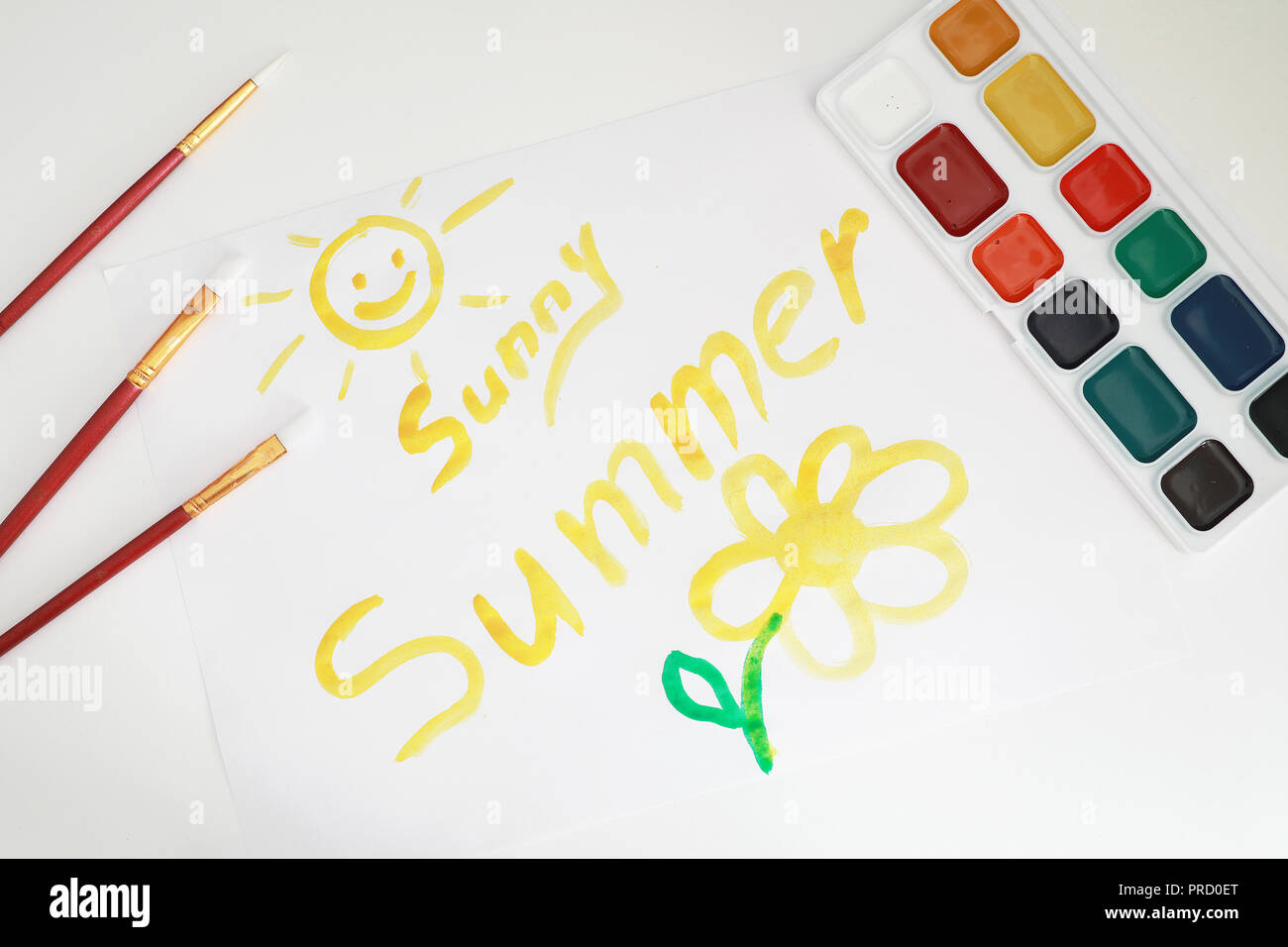 Stationery for drawing paints on a white sheet of paper Stock Photo - Alamy