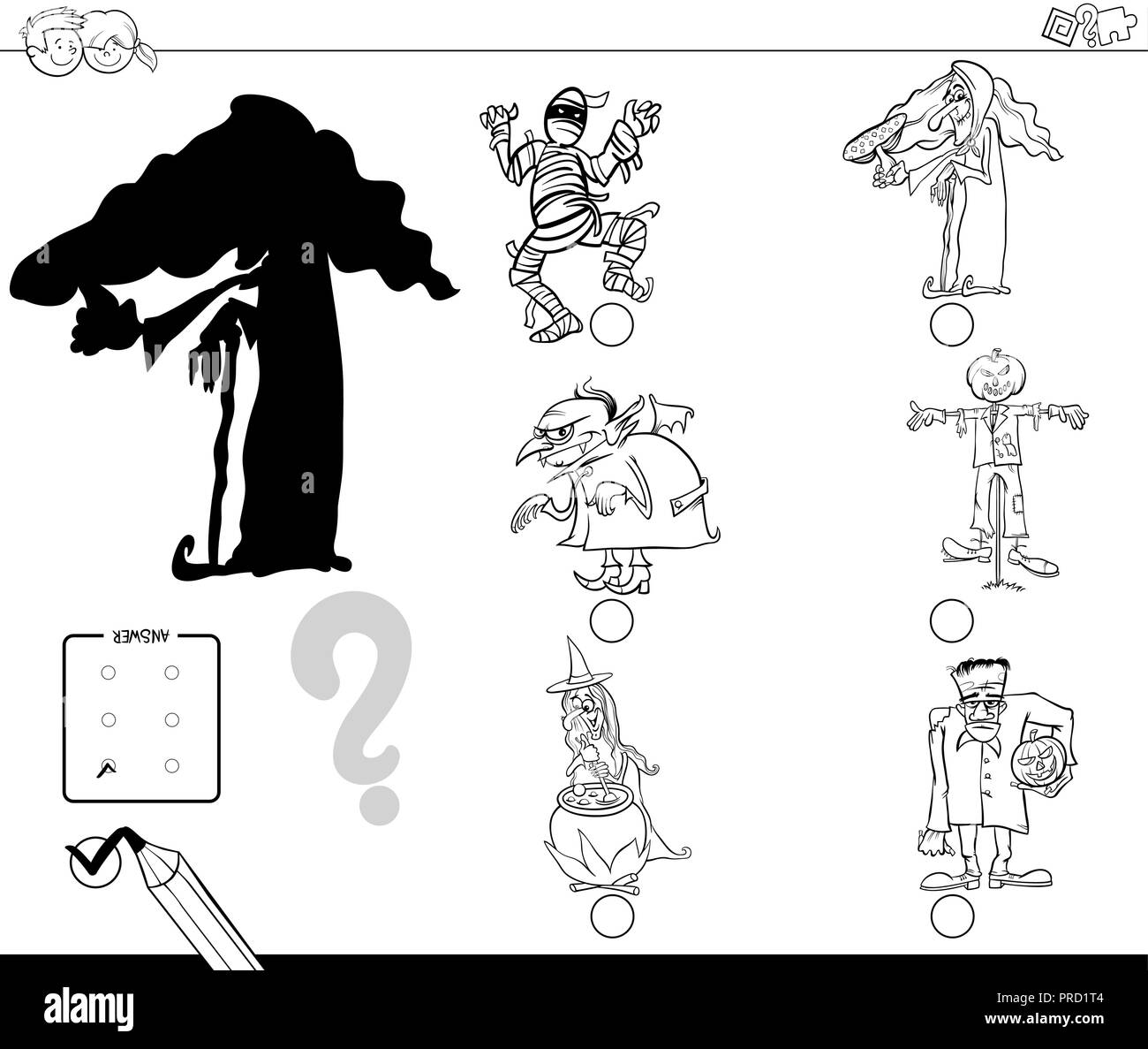 Black and White Cartoon Illustration of Finding the Right Shadow ...