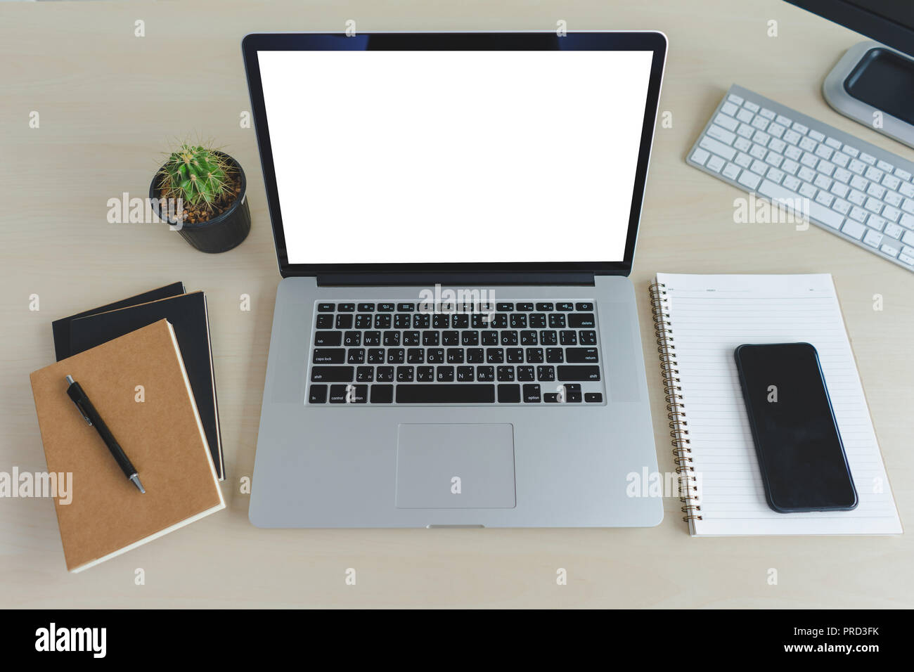 mock up Using laptop with blank screen computer modern Stock Photo - Alamy