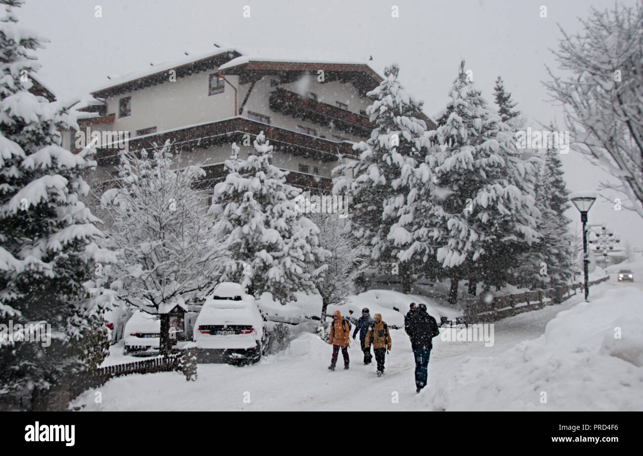 Heavy snowfall in an Austrian ski resort Stock Photo - Alamy