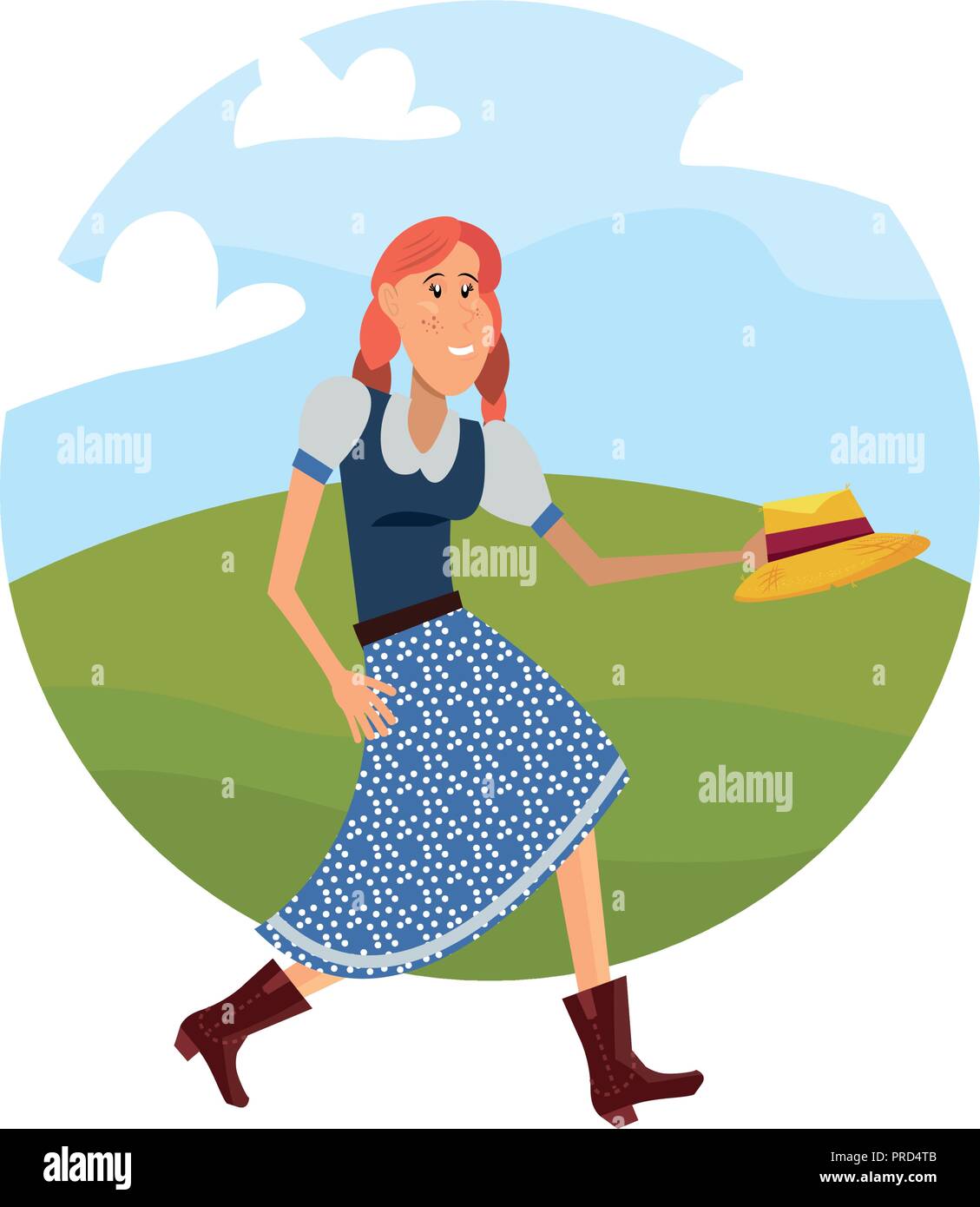 woman with traditional clothes folklore in the field vector ...