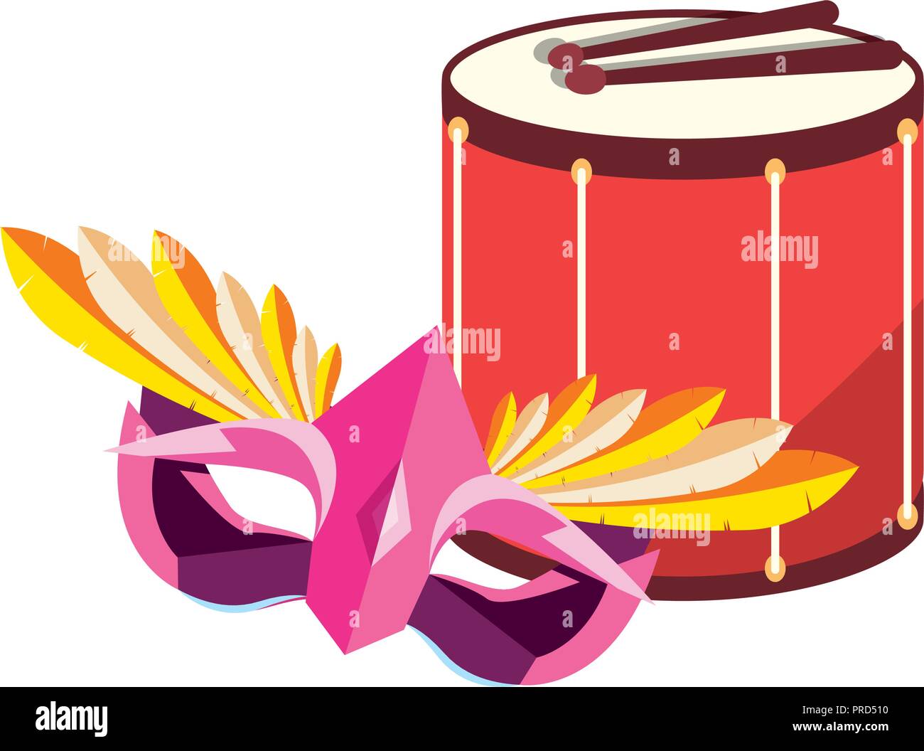 drum instrumet music mask feathers carnival vector illustration Stock ...