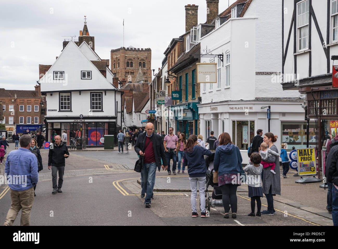 Viewed looking towards the cathedral, people shopping in Market Place ...
