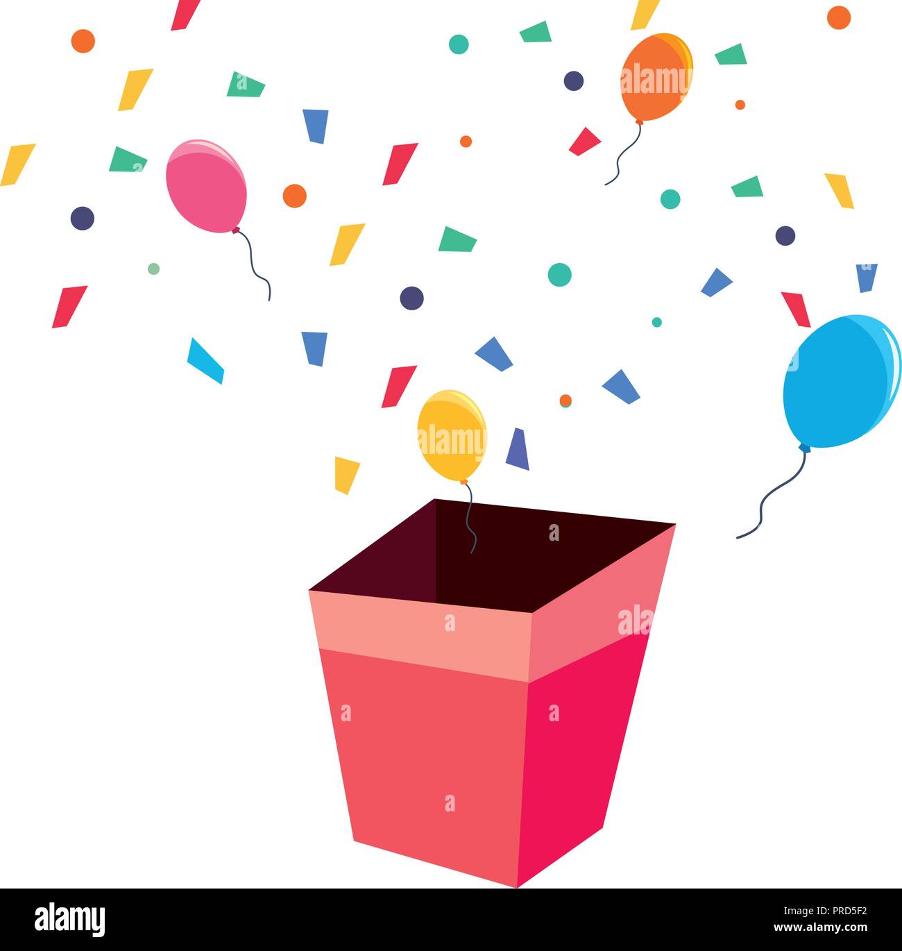 open cardboard box balloons and confetti vector illustration Stock ...