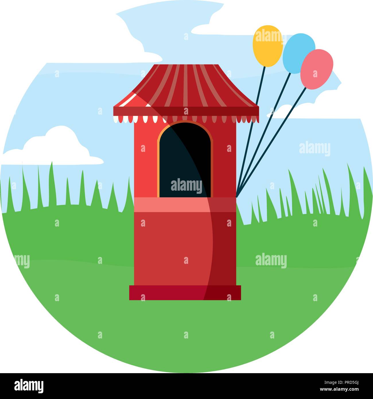 Circus Booth With Balloons In The Field Carnival Vector Illustration