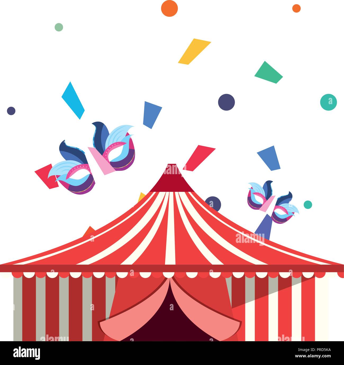 circus tent masks confetti carnival celebration vector illustration ...