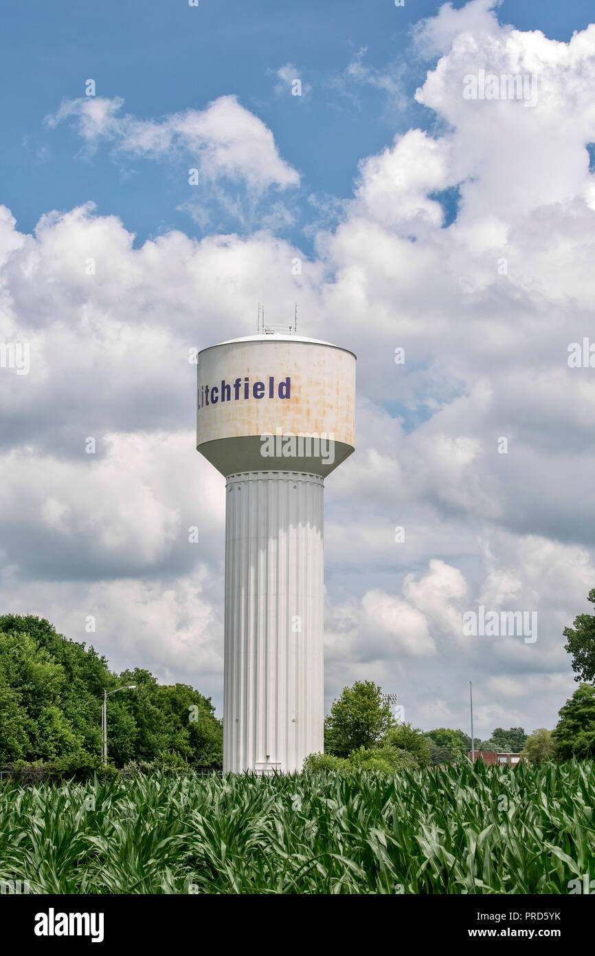 Water tower in a cornfield on historic Route 66, Litchfield, Illinois ...