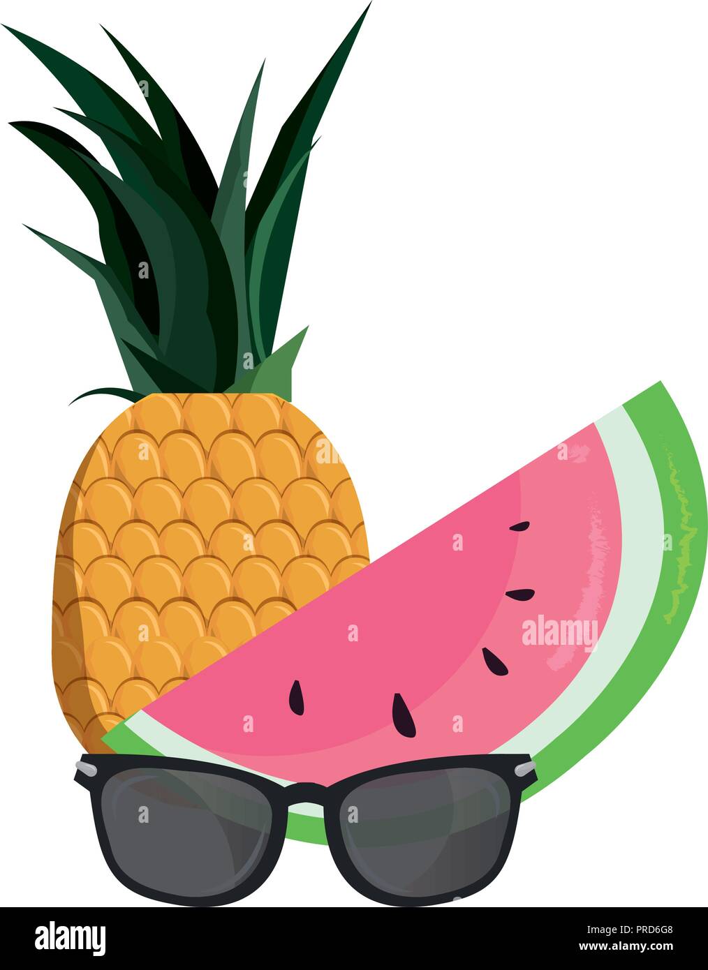 tropical pineapple watermelon sunglasses isolated vector illustration ...