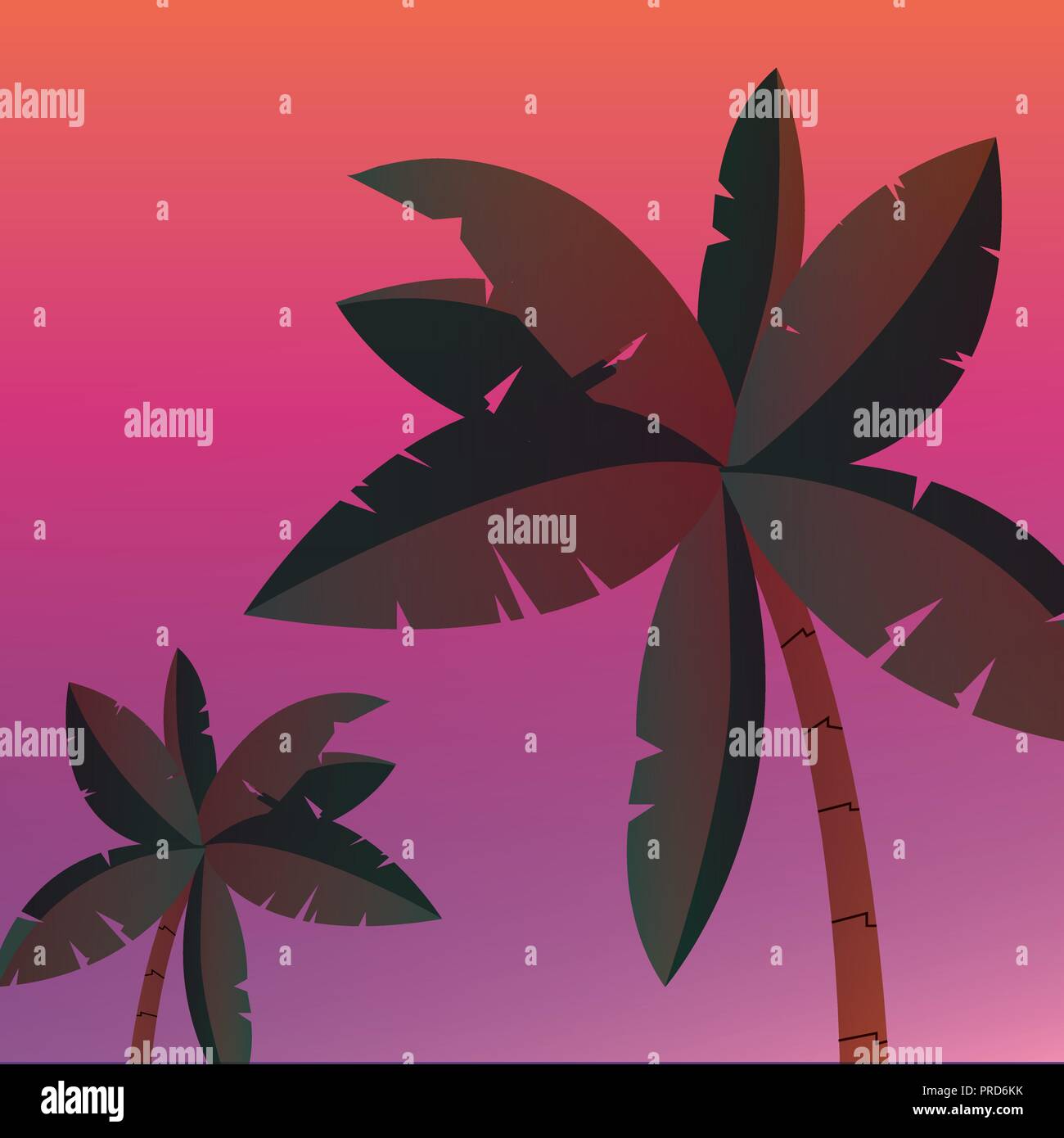 tropical palms tree pink gradient background vector illustration Stock ...