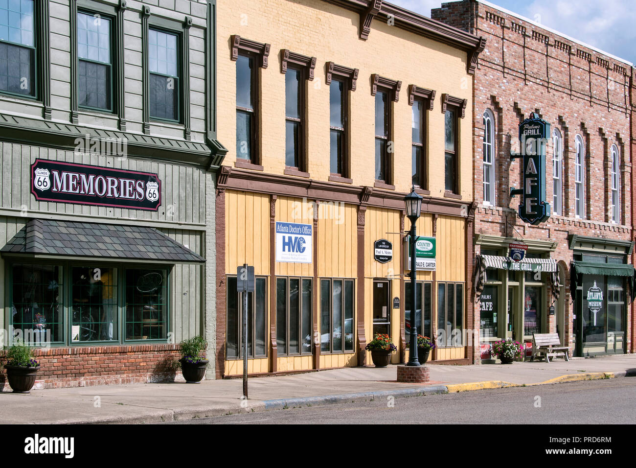 Historic downtown Atlanta with cafe on Route 66, Atlanta, Illinois, USA ...