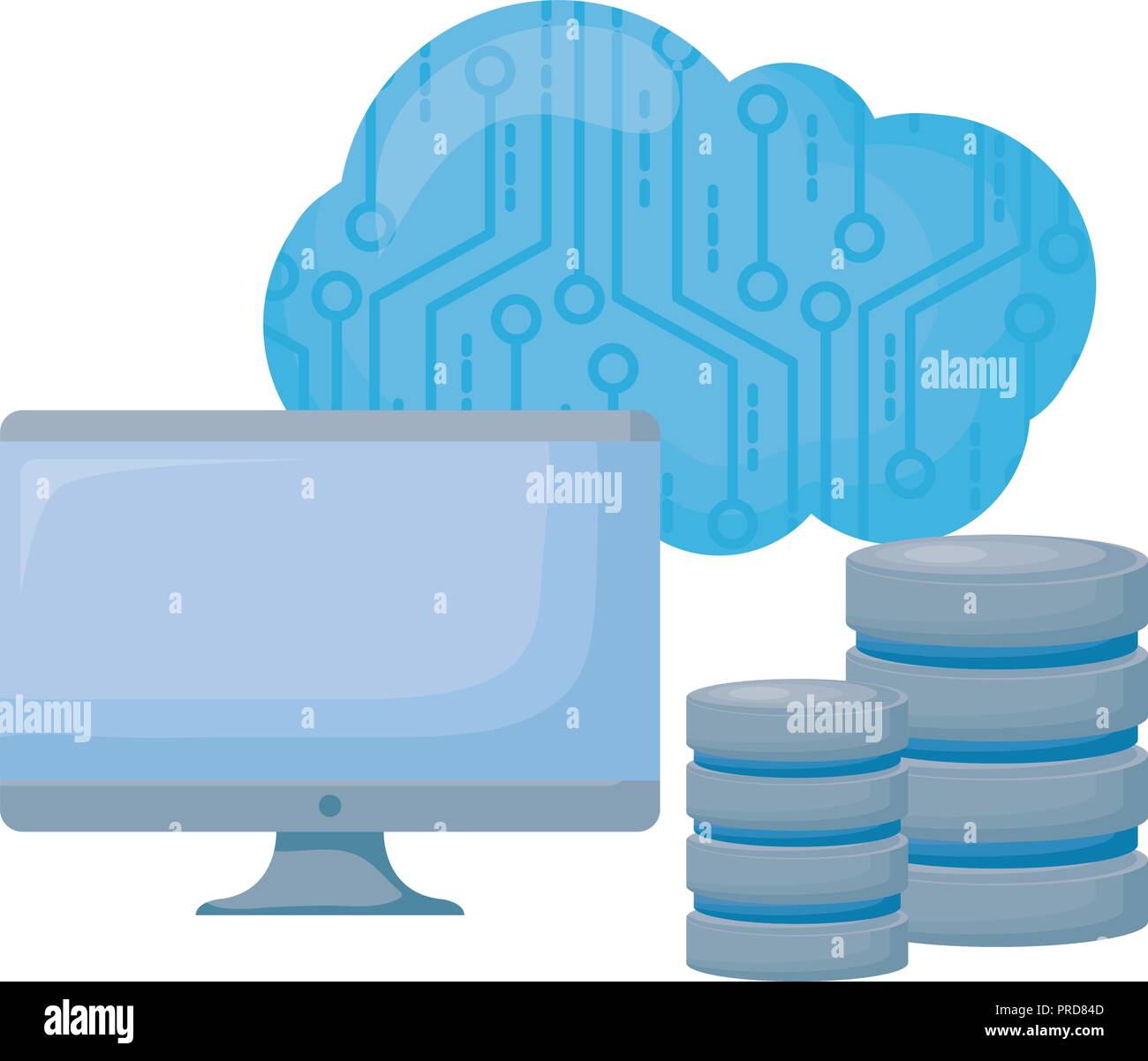 computer monitor with circuit cloud and disks vector illustration design Stock Vector Image ...