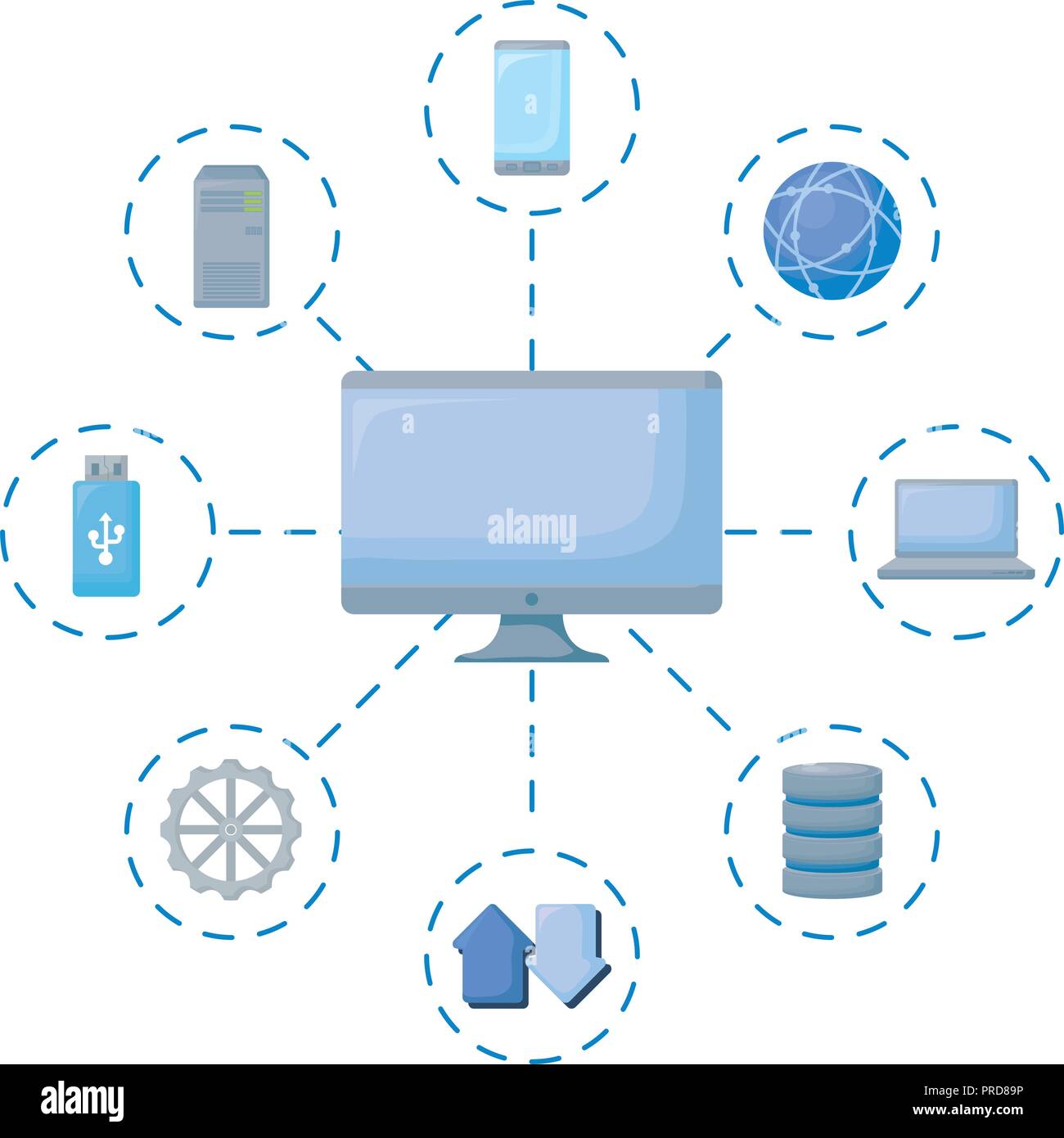 computer monitor with data center icons vector illustration design ...