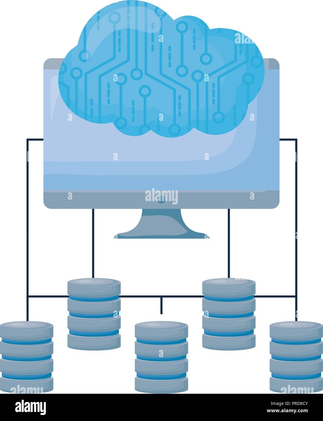 computer monitor with circuit cloud and servers vector illustration design Stock Vector Image ...