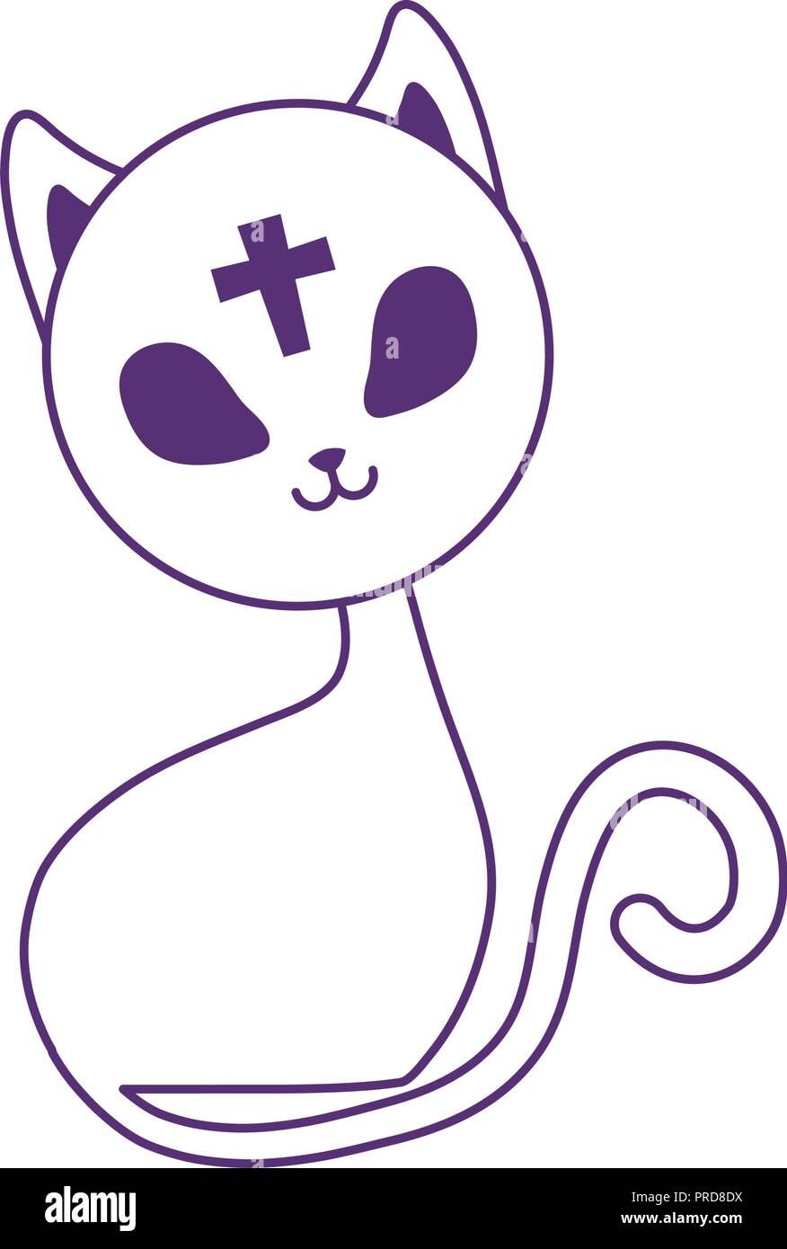 halloween cute cat with cross vector illustration design Stock Vector ...