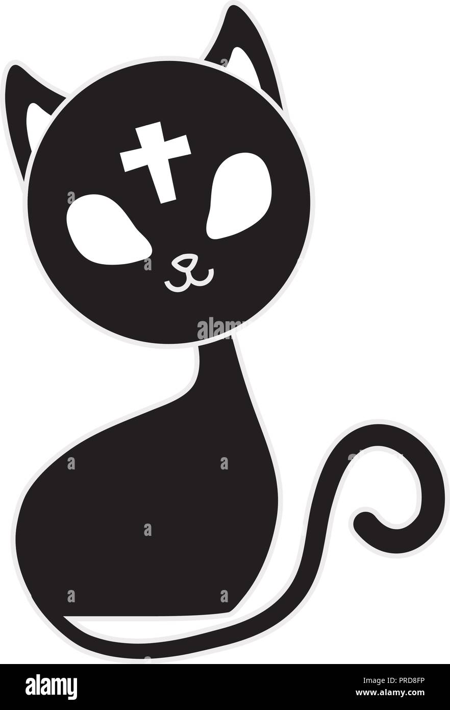 halloween cute cat with cross vector illustration design Stock Vector ...