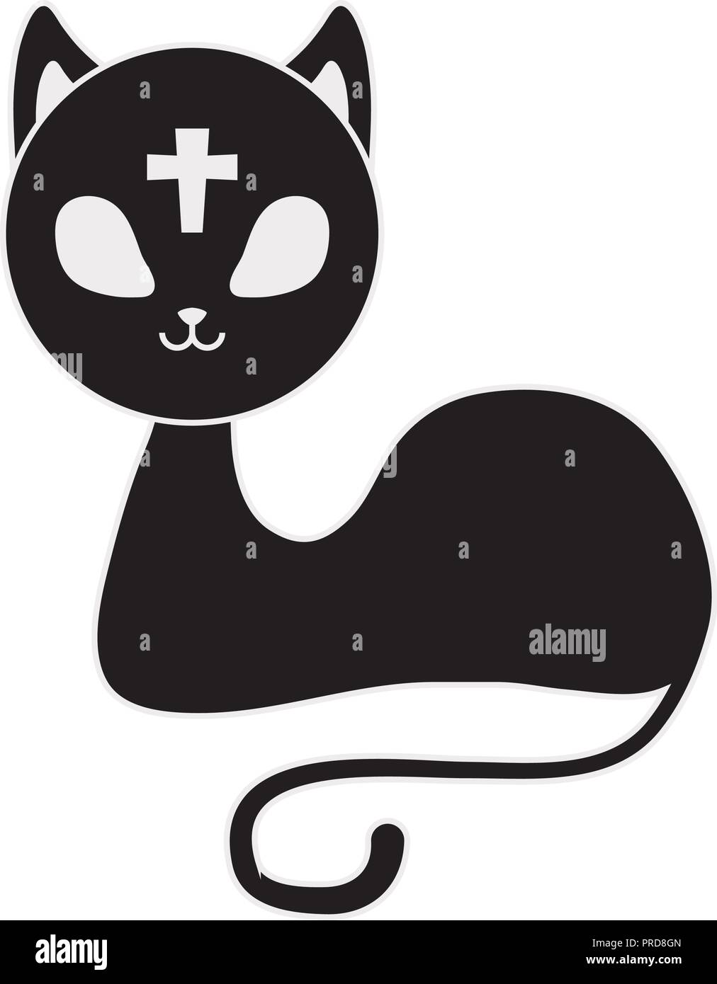 halloween cute cat with cross vector illustration design Stock Vector ...