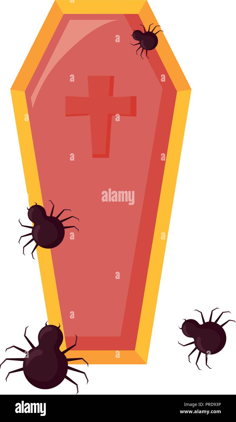 happy halloween coffin with spiders vector illustration design Stock ...