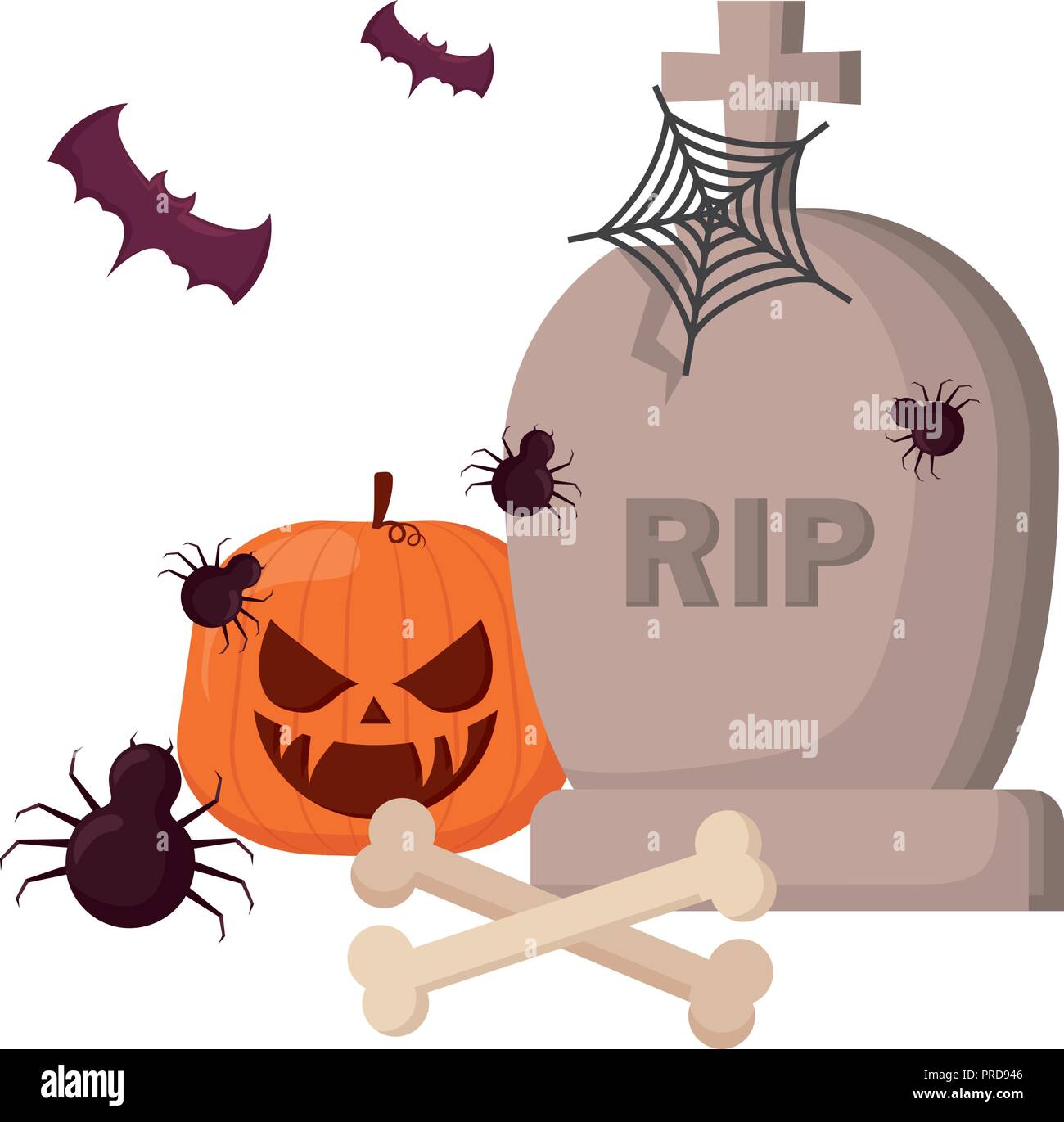 halloween pumpkin with gravestone and spiders vector illustration Stock Vector Image & Art - Alamy