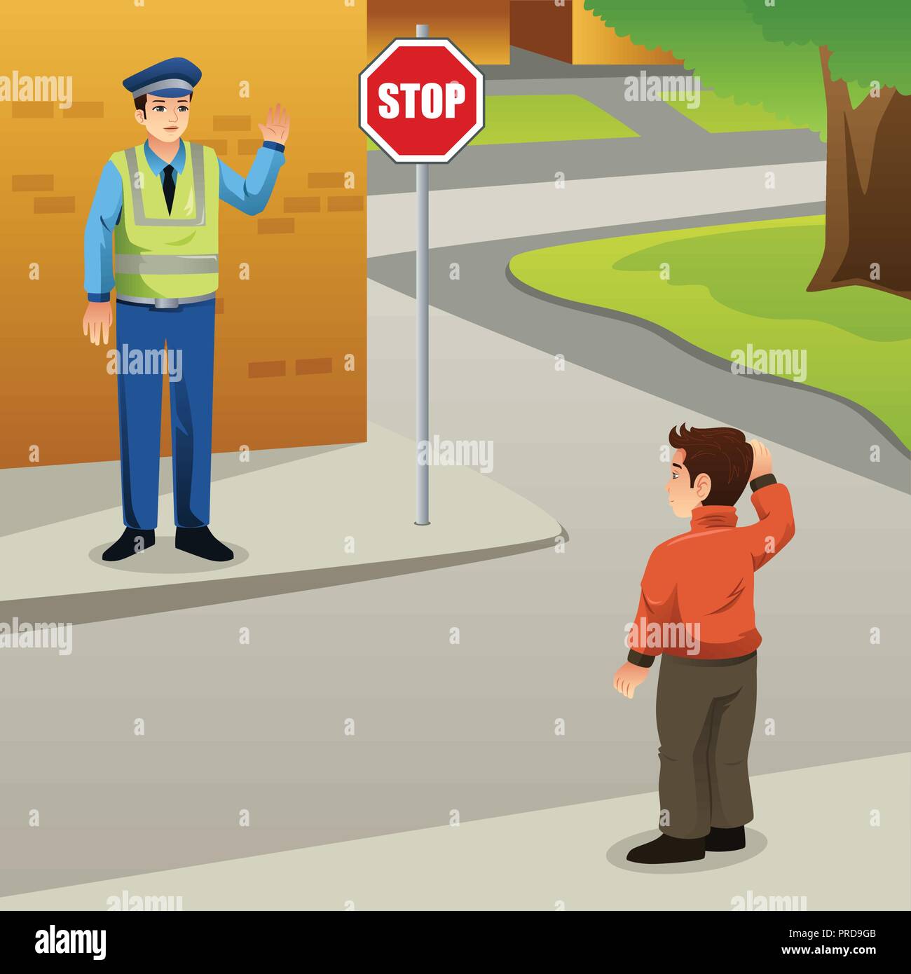 A vector illustration of Kid Waving Hello to a Policeman Stock Vector ...