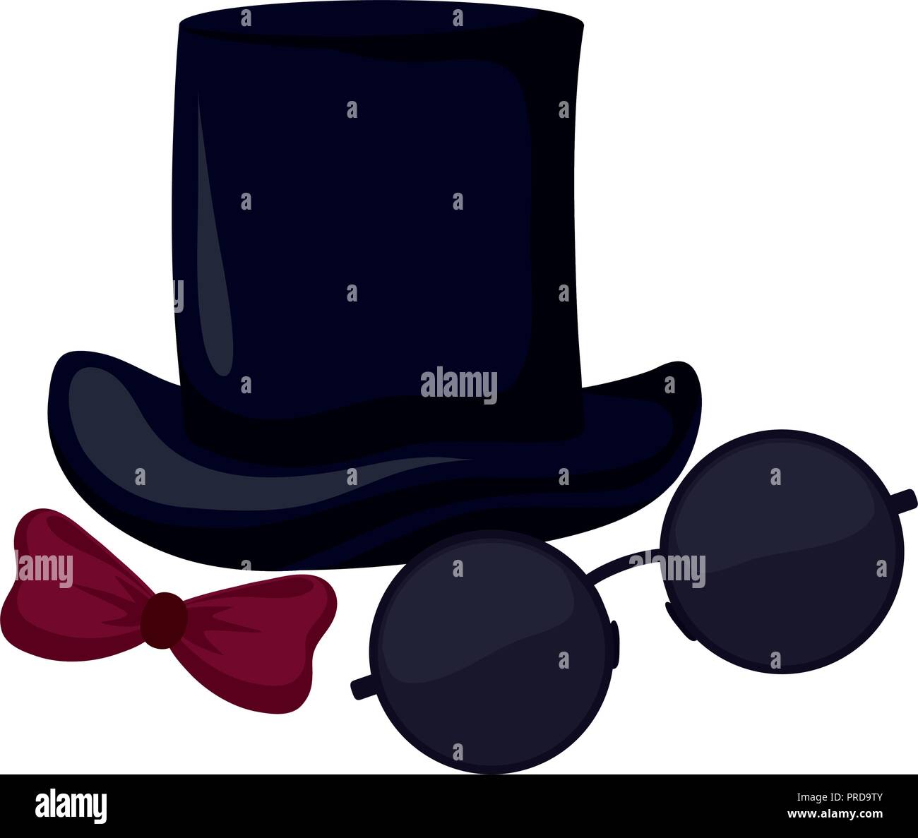 elegant high top hat with bowtie and sunglasses vector illustration ...