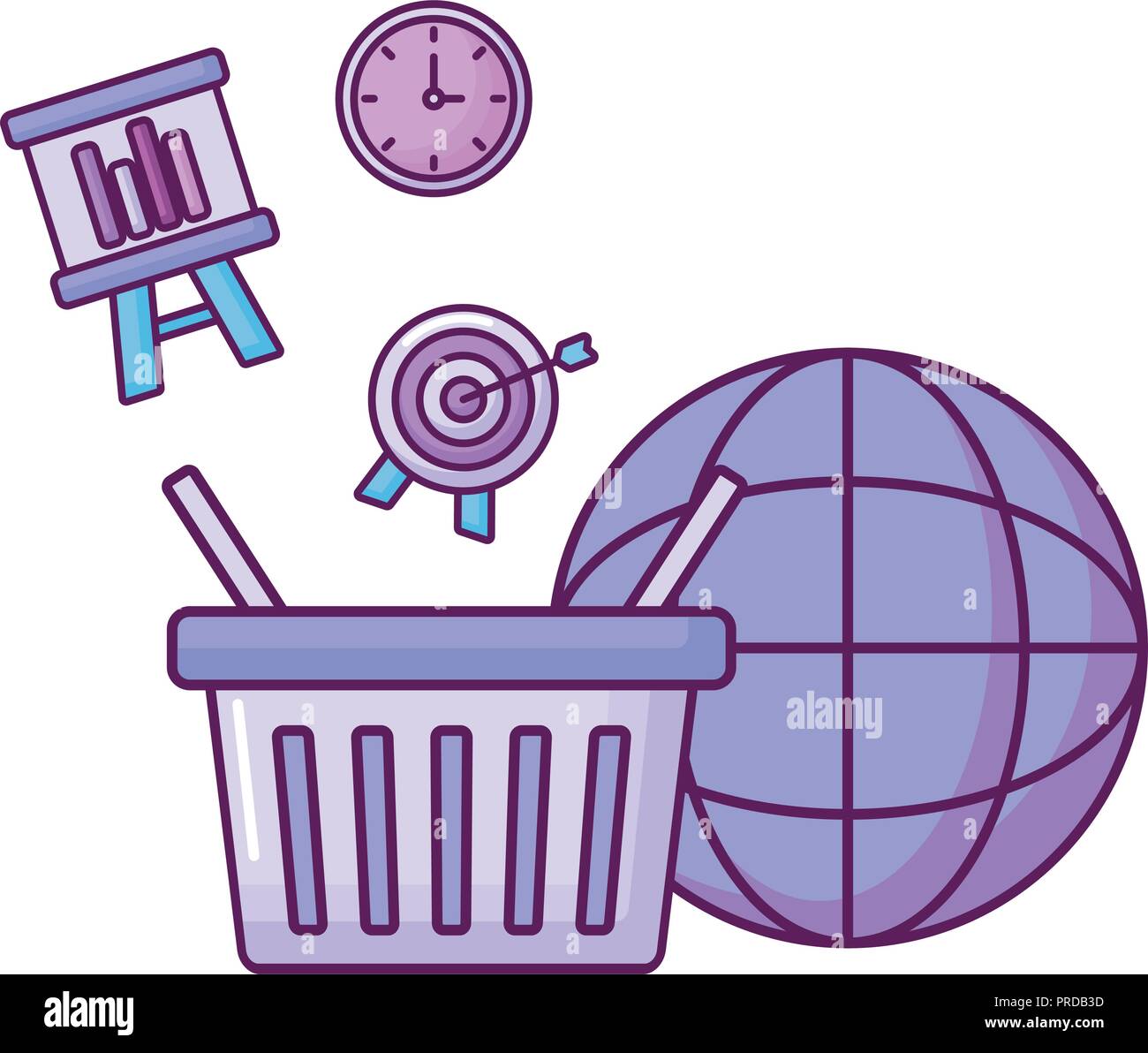 shopping basket with target and planet vector illustration design Stock ...