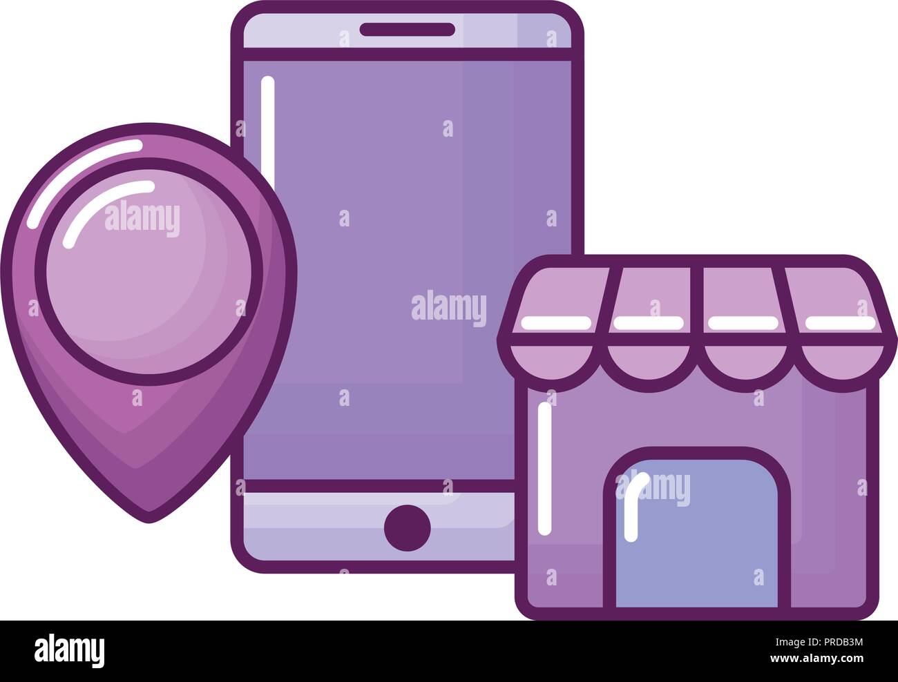 smartphone with pin location and store building vector illustration ...