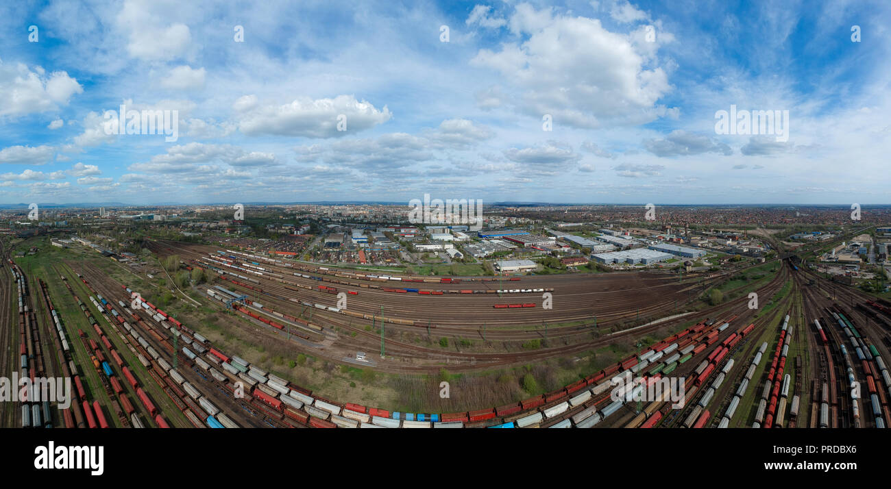 Aerial view of colorful trains Stock Photo - Alamy