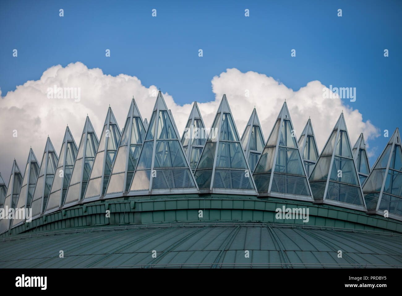 Aerial view of a sport arena called Tuskecsarnok in Budapest, Hungary ...