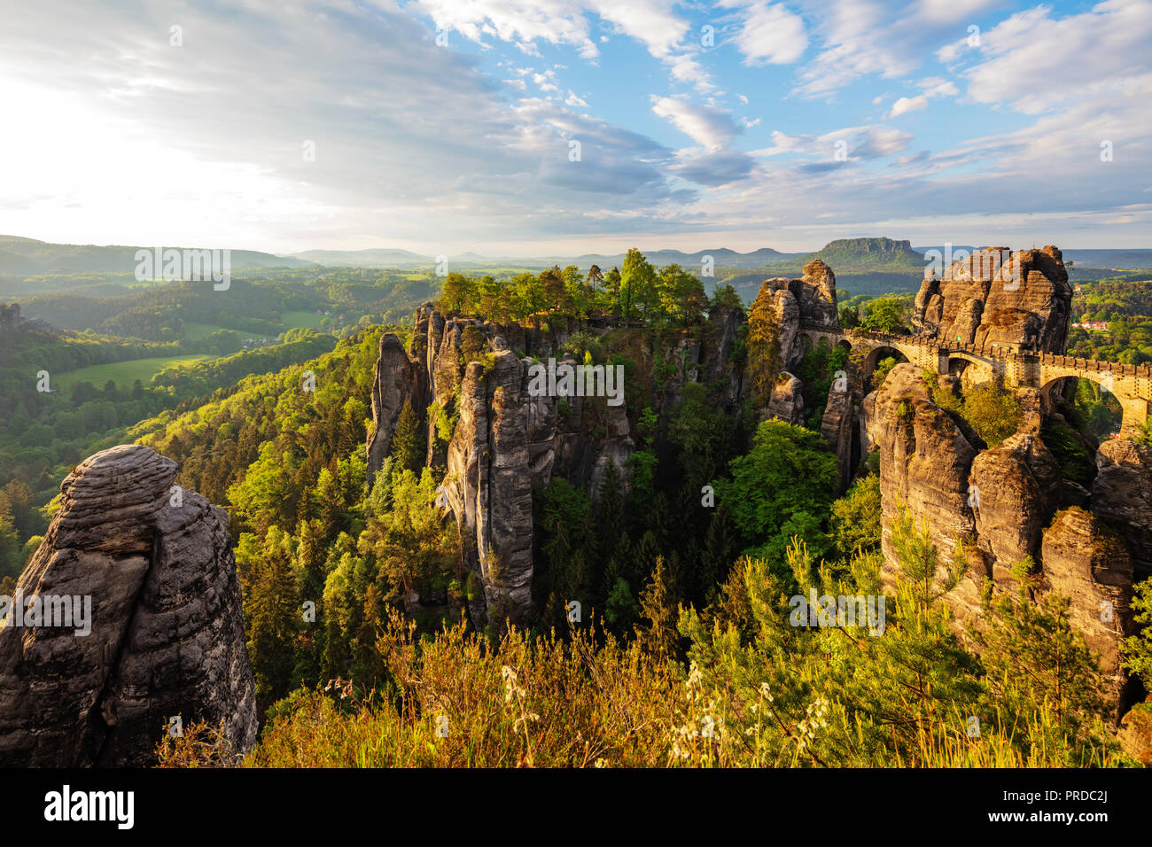 Europe, Germany, Saxony, Saxon Switzerland National Park, Bastei bridge ...