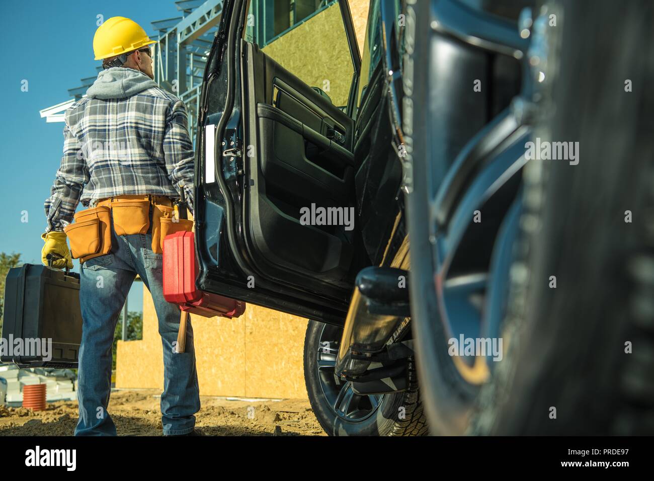 Construction Site Contract. Caucasian Worker in His 30s Joining ...