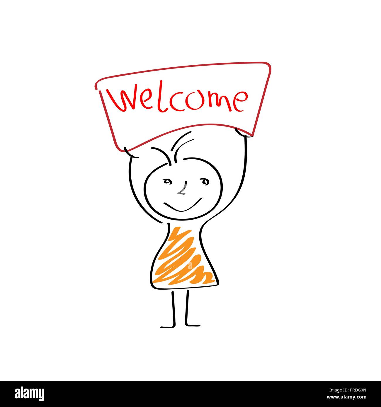 Funny cartoon man holding in hands the poster over the head with an ...