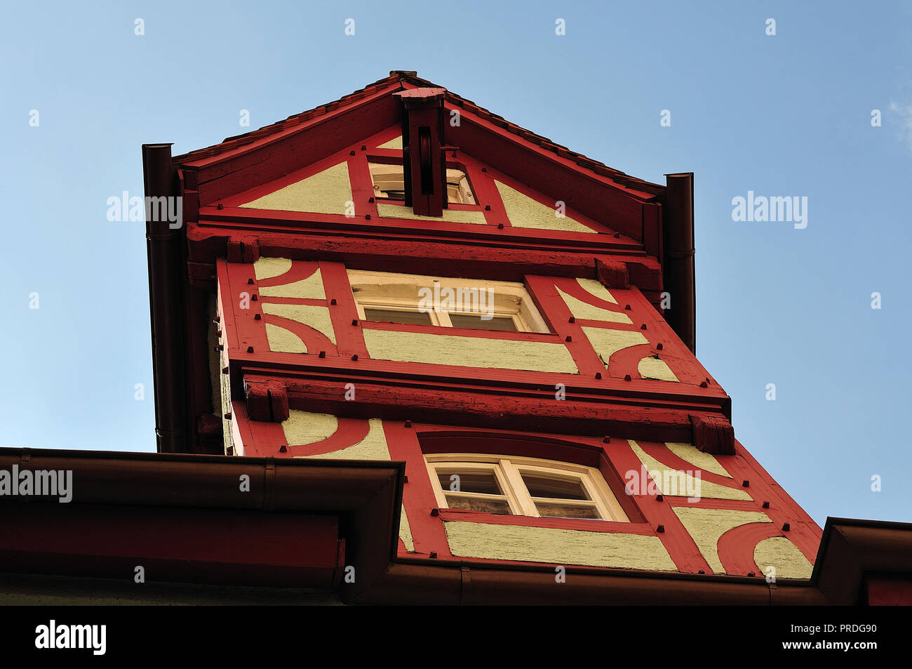 half-timbered gable of a medieval building in old town of Ulm, Germany ...