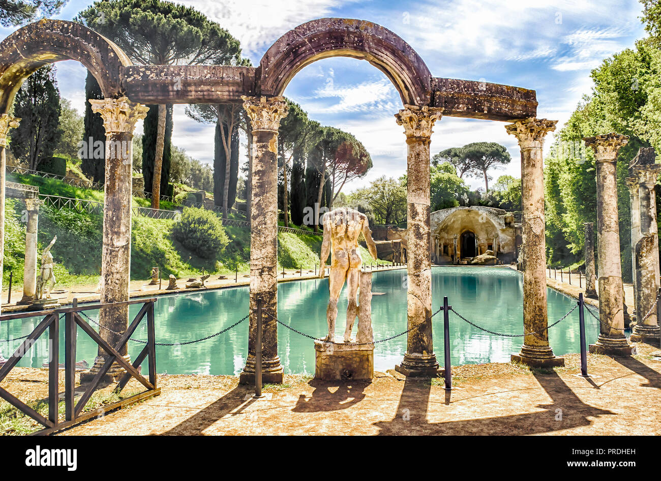The ancient pool called Canopus, surrounded by greek sculptures in ...