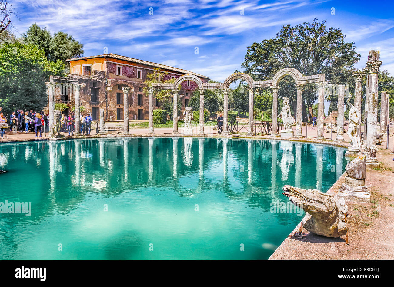The ancient pool called Canopus, surrounded by greek sculptures in ...