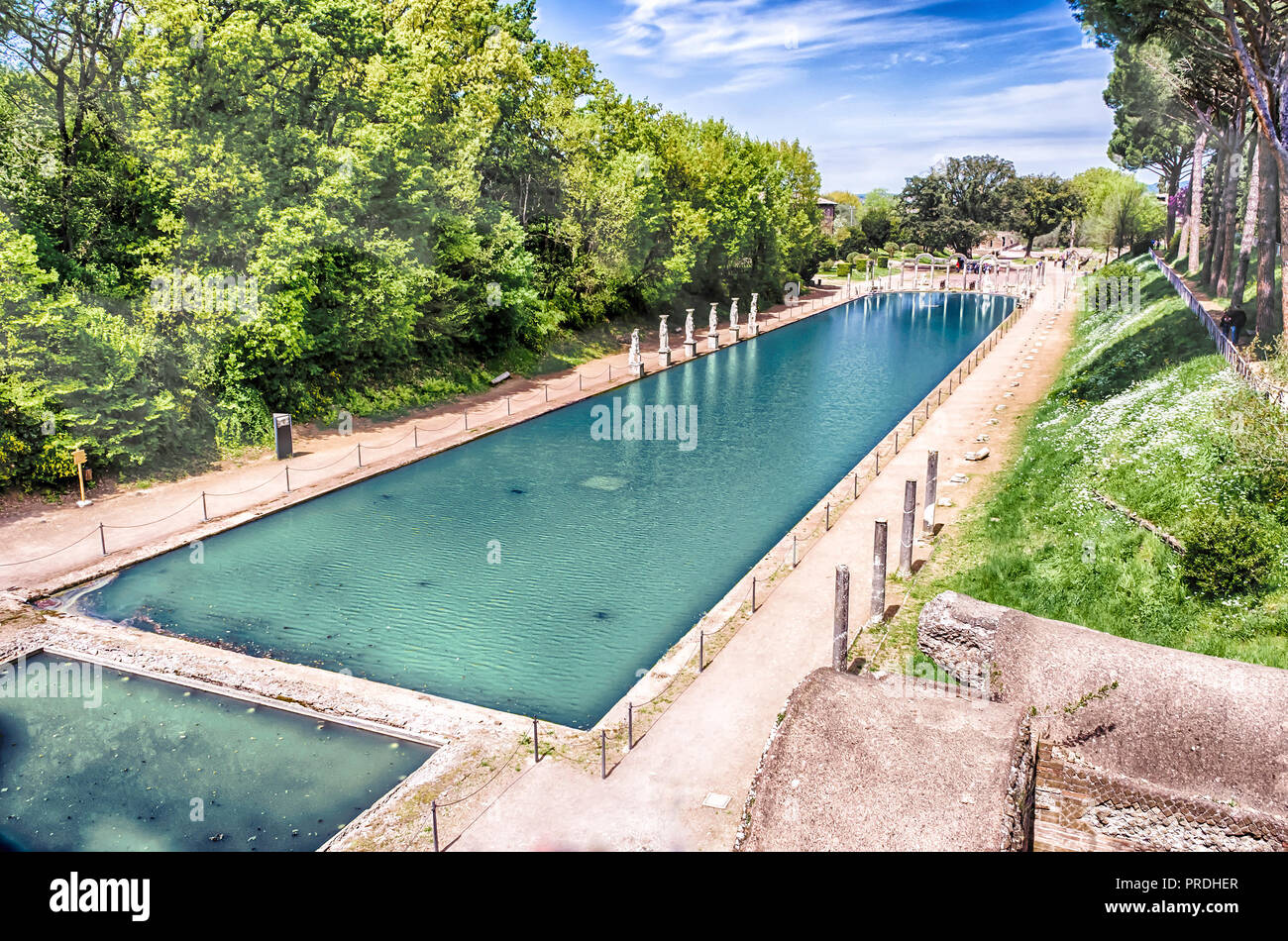 The ancient pool called Canopus, surrounded by greek sculptures in ...