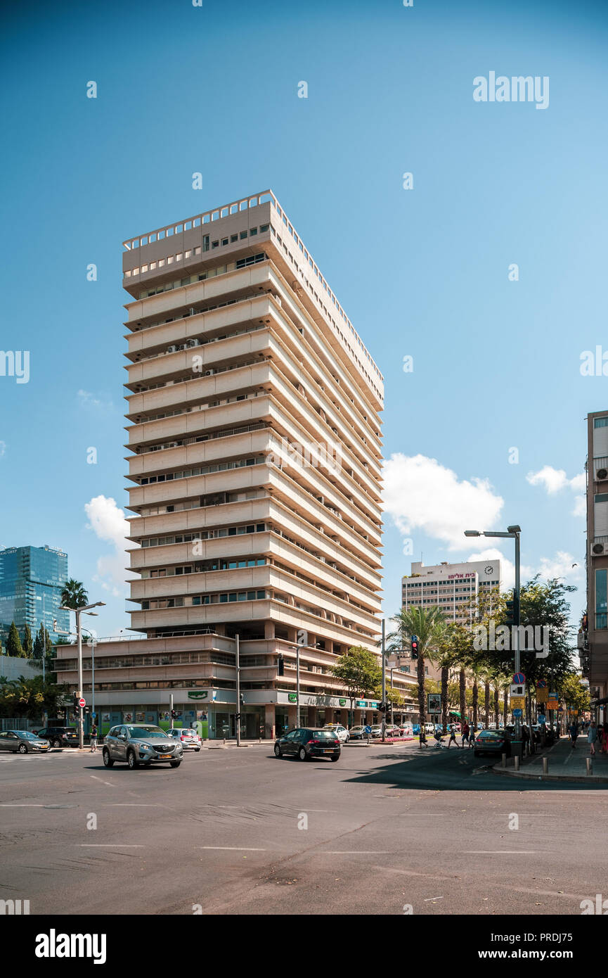 Israel, Tel Aviv - 08 September 2018: Yachin-Hakal building, corner of ...