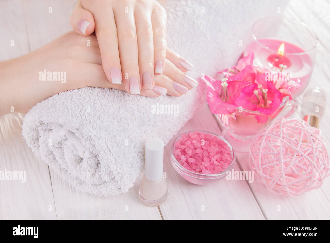 Woman's french ombre manicure with cosmetics set Stock Photo - Alamy