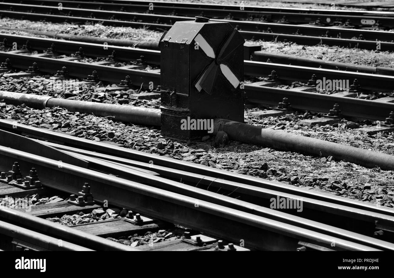 Old railroad track switch automatically operated from rail control room ...