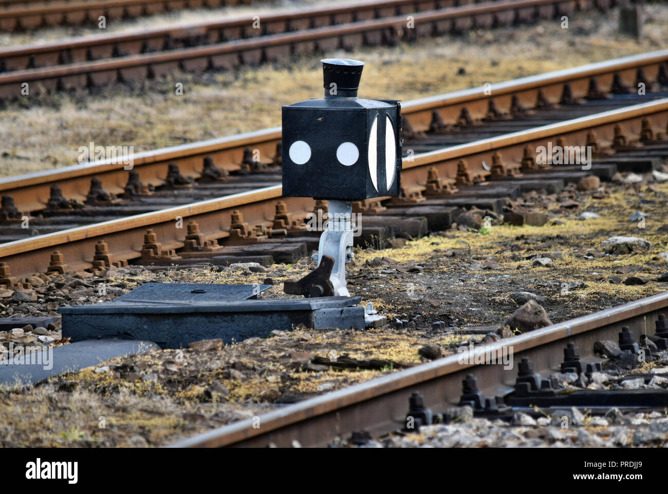 Old railroad track switch automatically operated from rail control room ...