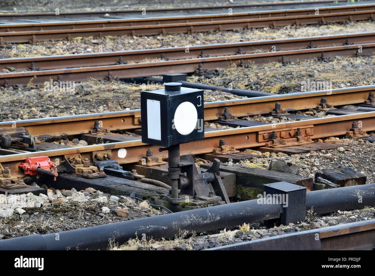 Old railroad track switch automatically operated from rail control room ...