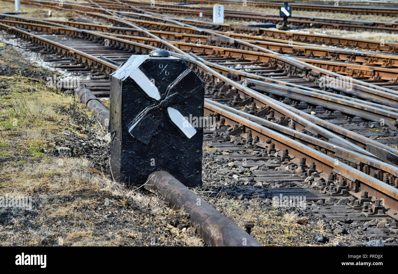 Old railroad track switch automatically operated from rail control room ...