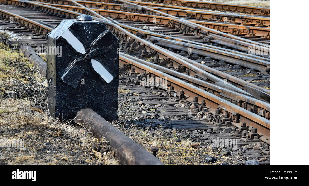 Old railroad track switch automatically operated from rail control room ...