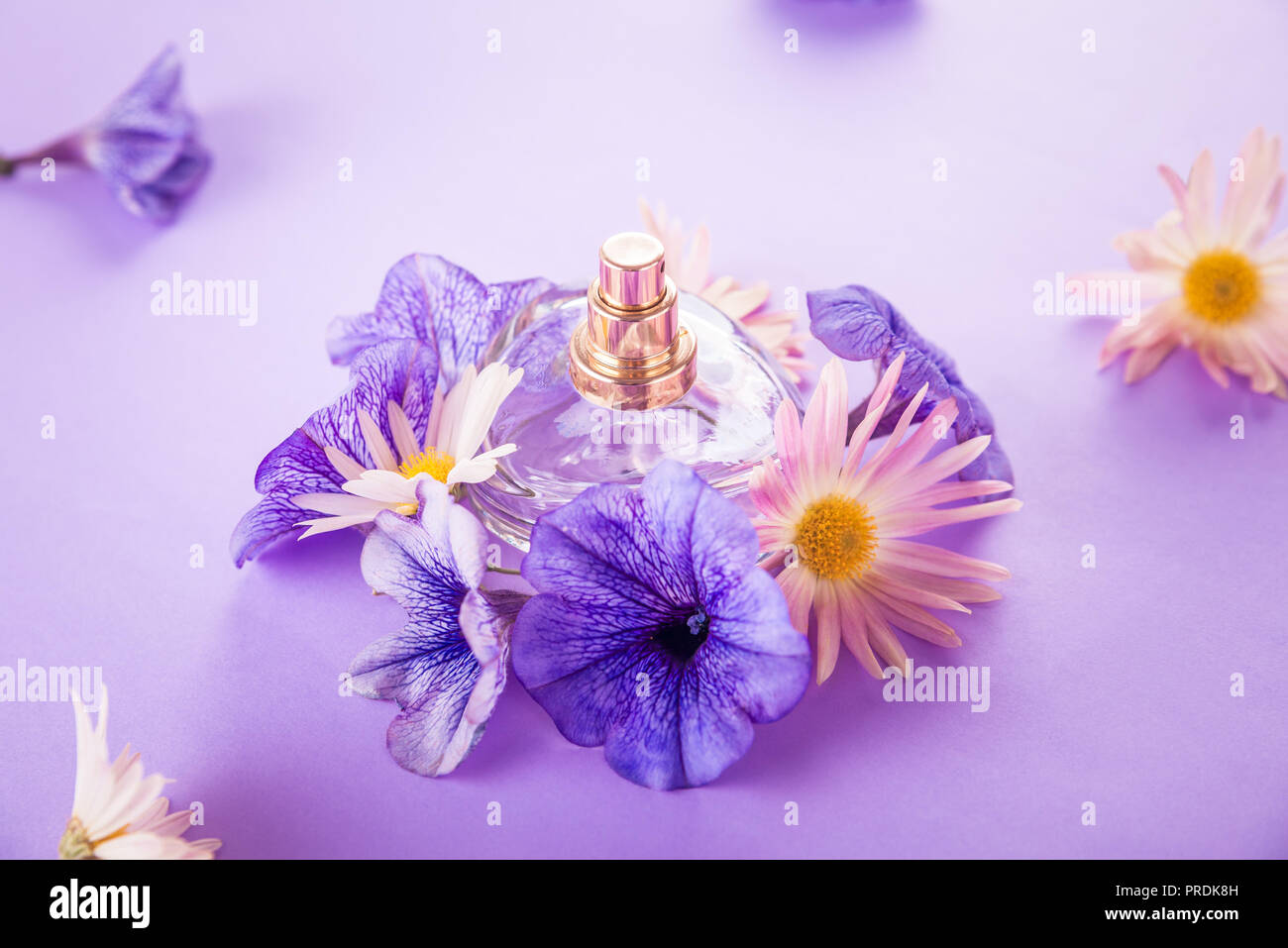 Bottle perfume purple flowers hi-res stock photography and images - Alamy