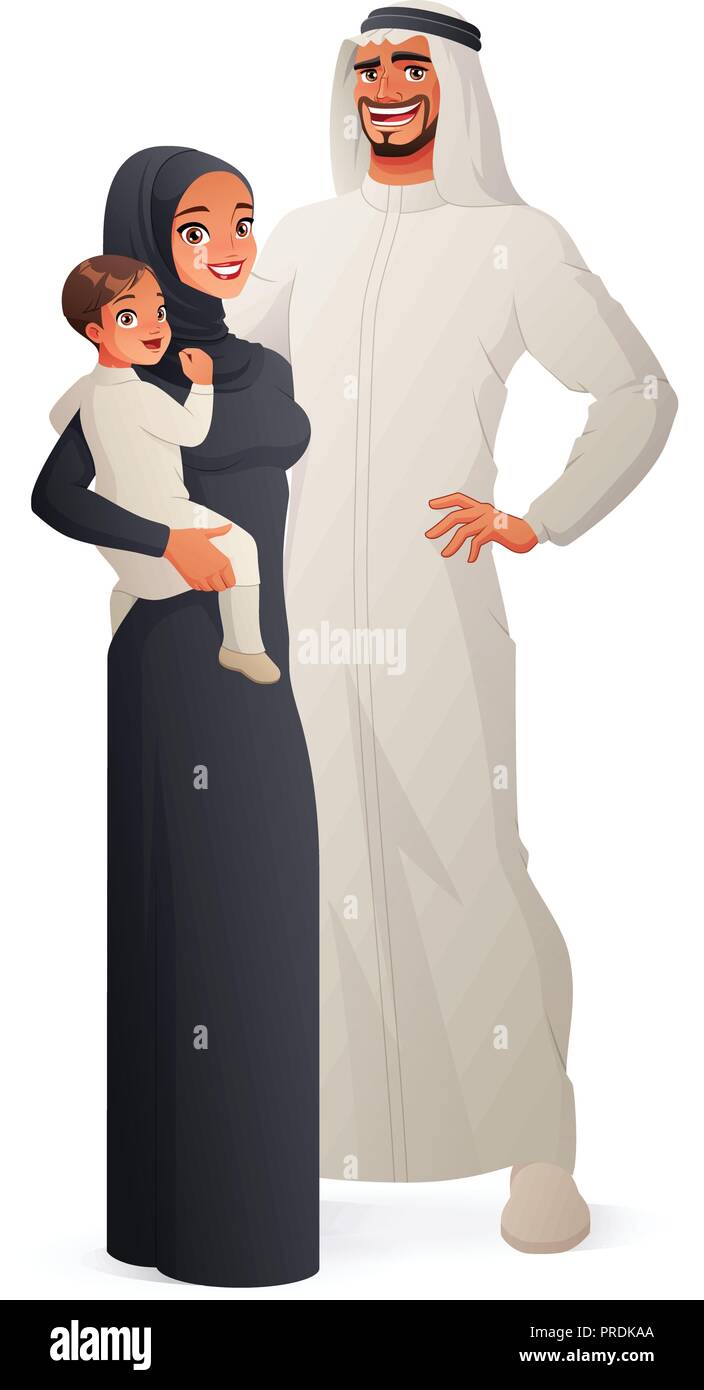 Happy traditional Arab family portrait. Vector illustration Stock ...