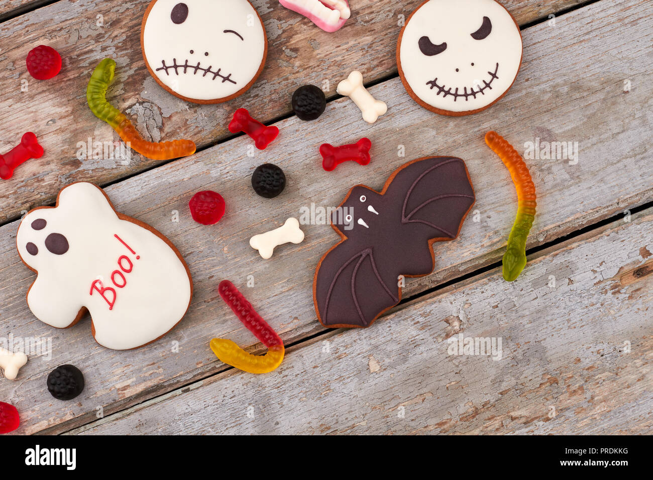 Halloween background with sweets Stock Photo - Alamy