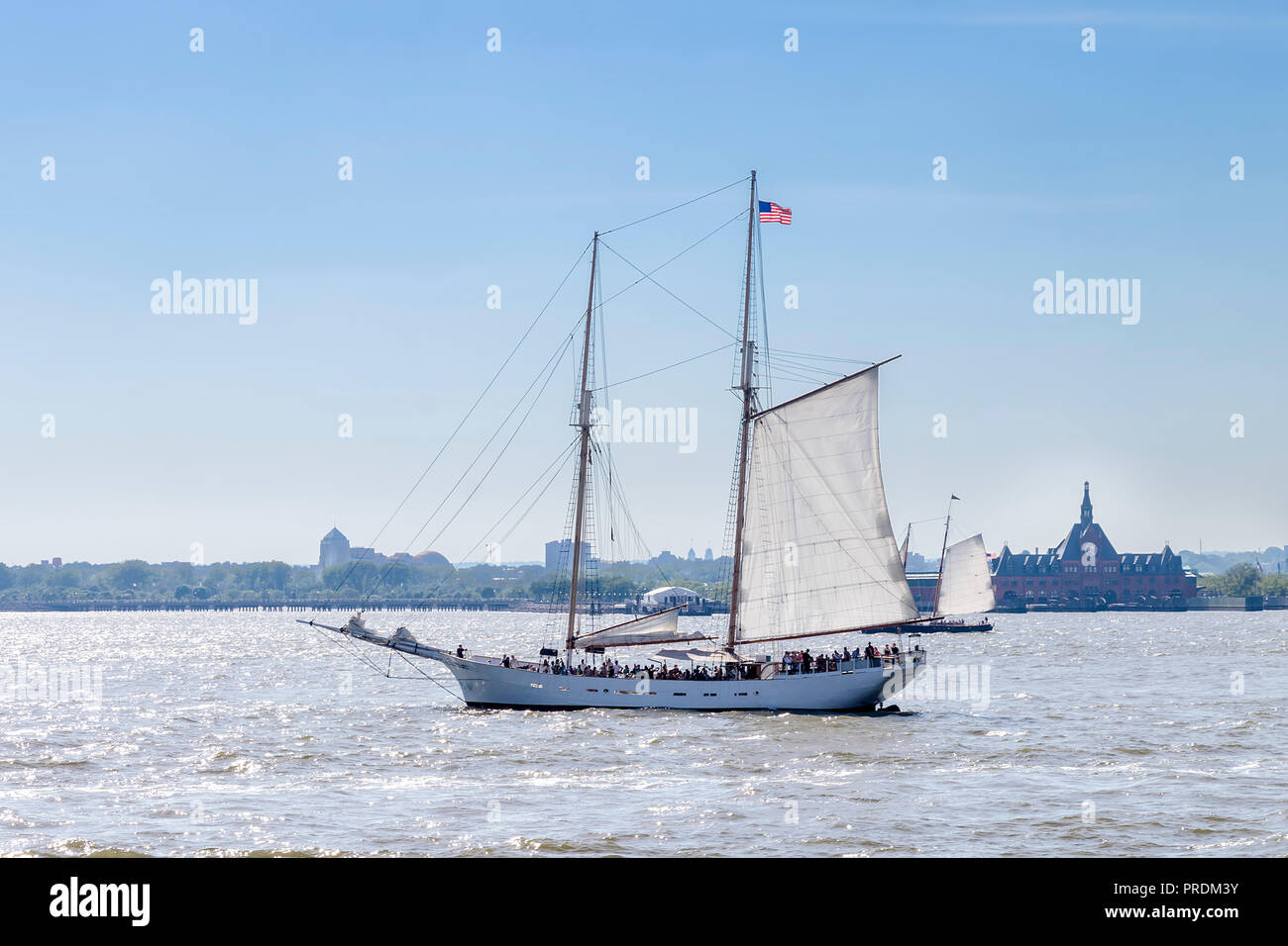 New York City, USA - June 11, 2017: Sailboat sailing in New York Bay ...